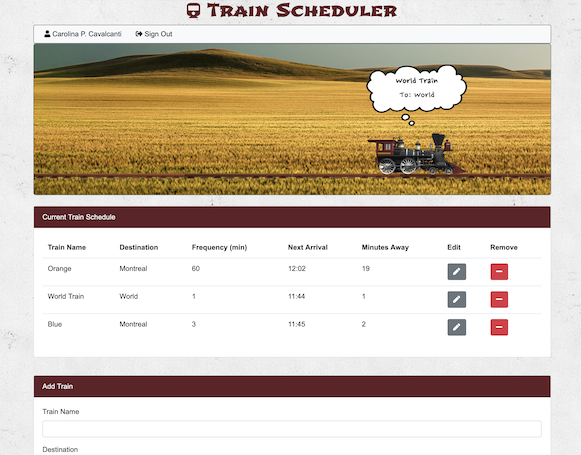 GitHub - carolinapc/Train-Scheduler: Website: